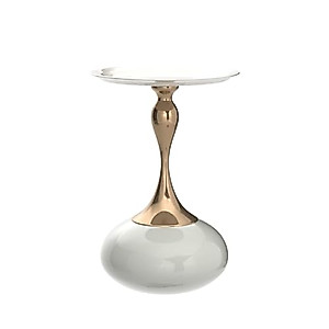 LUGSHIREE Small Round End Tables, Metal Side Table,Modern Space Saving Pedestal Minimalist Table Nightstand for Living Room Apartment Bedroom(Ivory White)