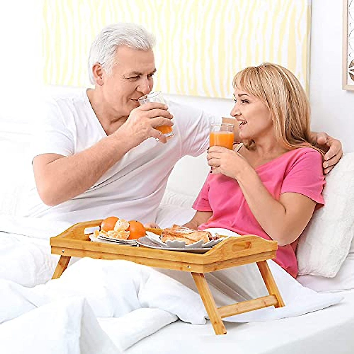 Bamboo Bed Tray Table for Eating Foldable Breakfast Tray for Bed, Trays for Eating Dinner Serving Tray with Folding Legs for Bedroom, Hospital, Home by FURNINXS