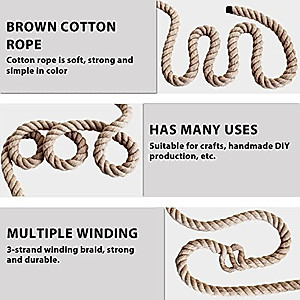 Twisted Cotton Rope (3/4 in x 50 ft) Natural Thick Rope for Crafts, Railings, Hammock, Decorating (Brown)