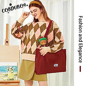 Corduroy Tote Bag for Women - Satchel Bag Large Tote Bag Aesthetic Crossbody Bag Handbag - School Work Travel Shopping Beach(Merlot red)