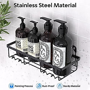 Awegety 4 Pack Shower Caddy Shelf Organizer with Soap Holder, Shower Shelves Basket with Adhesives/Screws Stainless Steel Bathroom Shelves with Hooks, Shower Storage Rack for Bathroom Kitchen Black