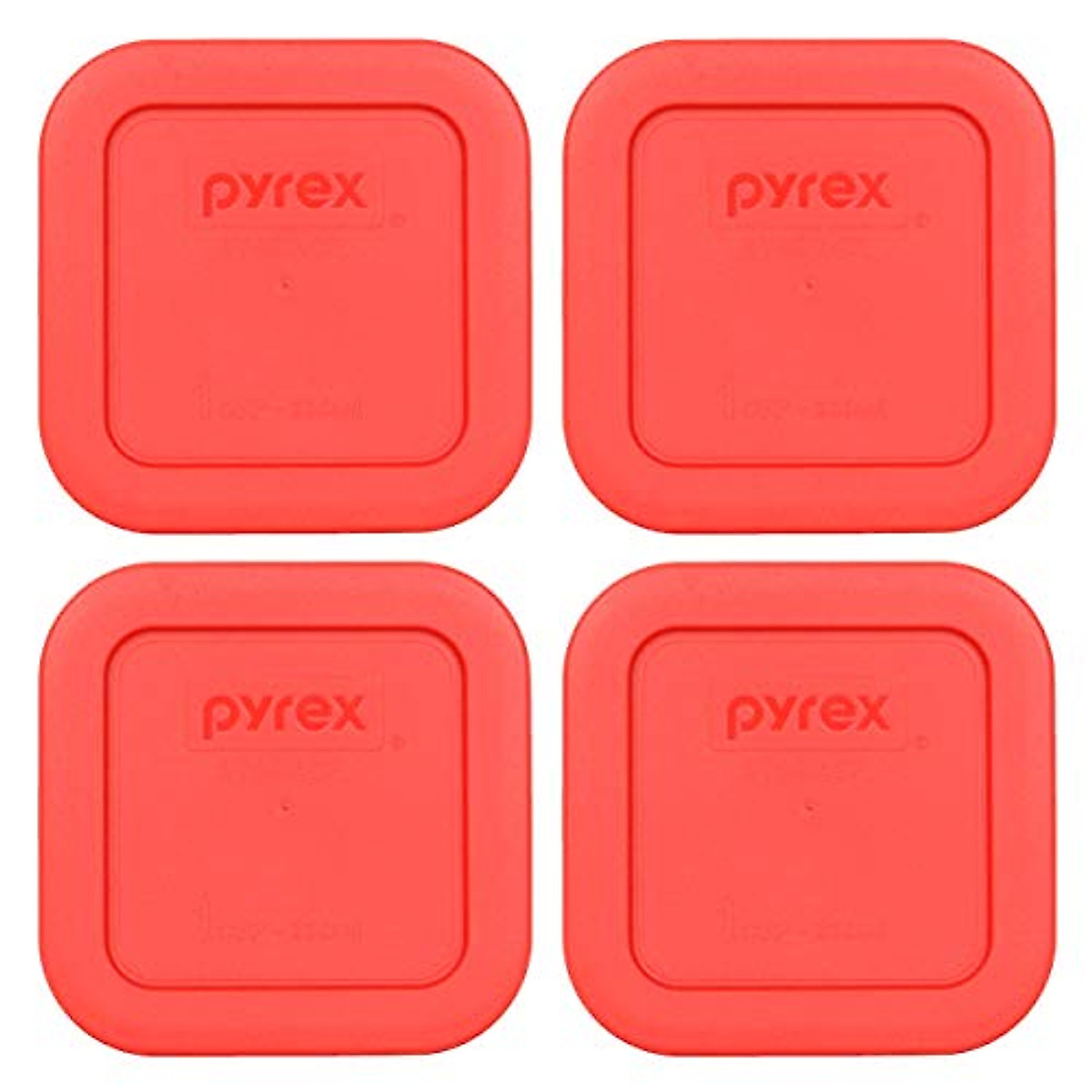 Pyrex 8701-PC 1 Cup Red Square Plastic Food Storage Lid, Made in USA - 4 Pack