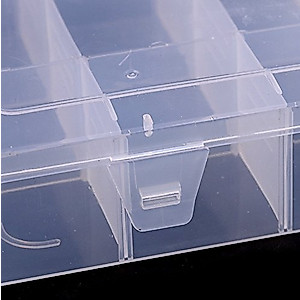 DJUNXYAN Large Transparent Thick Hard 15 Grids Adjustable Compartment Slot Plastic Hobby Craft Storage Box Case Raft Storage Box Organizer with Snap-Lock Tray Container (L 15 Girds, White6)