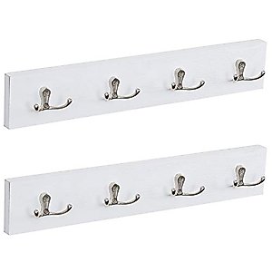 Hoanvi Wall Mounted Coat Rack with 8 Hooks Rail for Entryway Decor, Wall Hanging Coat Shelves for Bathroom Storage, Wooden Wall Key Holder Organizer for Living Room, Bedroom.(White, 2 Packs)