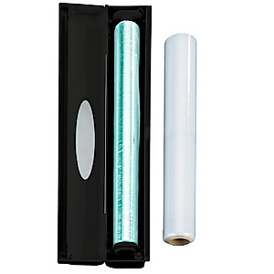 WENKO Plastic, Cling Film Holder, Refillable Aluminum Foil Wrap Dispenser with Slide Cutter for Kitchen Organization, 14.96 x 2.05 x 2.64 in, Black