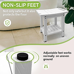 Meluvici Shower Bench Seat, HDPS Shower Stool for Inside Shower to Sit on, Waterproof Shower Chair with Shelf for Shaving Legs, Spa Bathroom Corner Shower Foot Rest, Indoor or Outdoor, White