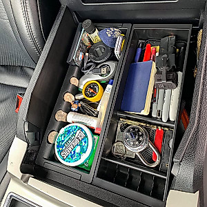 EDBETOS Center Console Organizer Compatible with Ford F150 Accessories 2015-2020 F-150/2017-2022 F250 F350 SuperDuty Armrest Insert Tray Storage Box ABS -Full Console w/Bucket Seats ONLY,Black