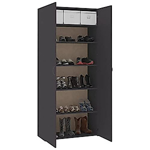 vidaXL Shoe Cabinet Indoor Hallway Household Supply Storage Shoe Shelf Rack Home Organizer Hall Cabinet Furniture Gray Engineered Wood