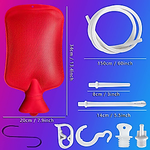 2 L Home Enema Bag Kit with 2 Enema Tips,60 inch Long Silicone Hose, Controlable Water Flow Valve, Hot-Water Bottle for Colon Cleansing Enemas（Red）