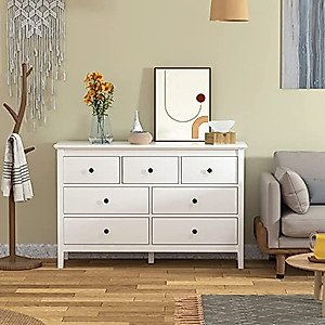 CARPETNAL White Dresser, Modern Dresser for Bedroom, 7 Drawer Double Dresser with Wide Drawer and Metal Handles, Wood Dressers & Chests of Drawers for Hallway, Entryway.