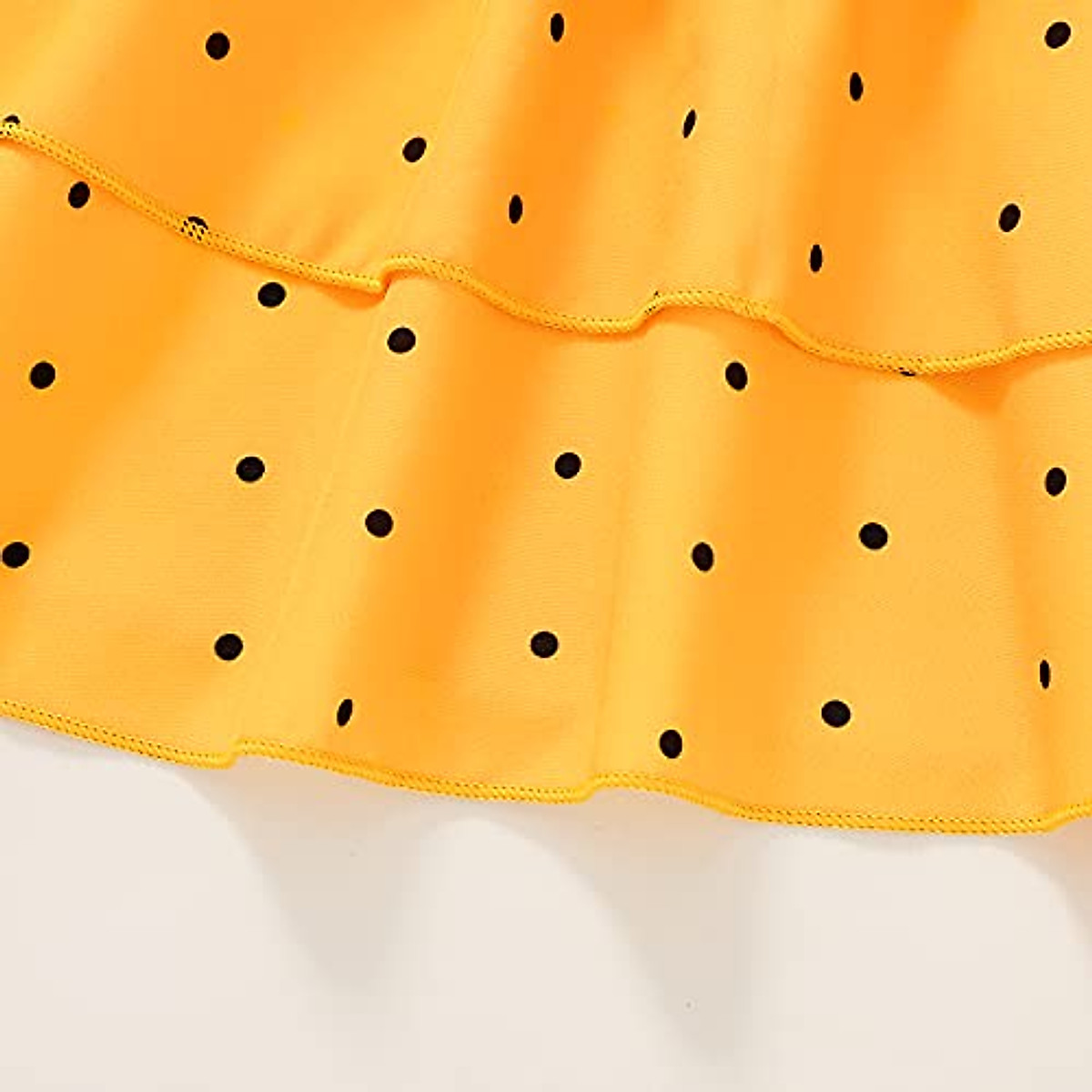 Toddler Girls Dress Halter Dots 3-Layer Pleated Party Dress Chiffon One-Piece A-line Dress with Belt and Headband Summer Outfits (Yellow dots Girls Dress, 4_Years)