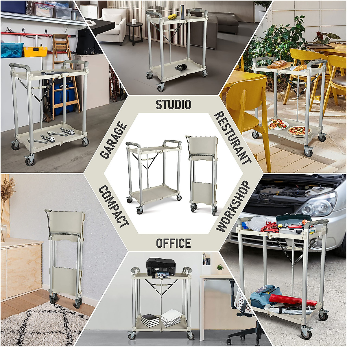 Olympia Tools 89-363 Pack N Roll Collapsible Service Cart, XL, 200LB Capacity, White, 2-Layers