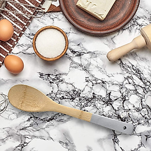 edge Bamboo Wooden Utensils 6 Piece Set for Cooking Slotted Spoon, Turner, Fork, High Heat for Non Stick Pots and Pans, Charcoal