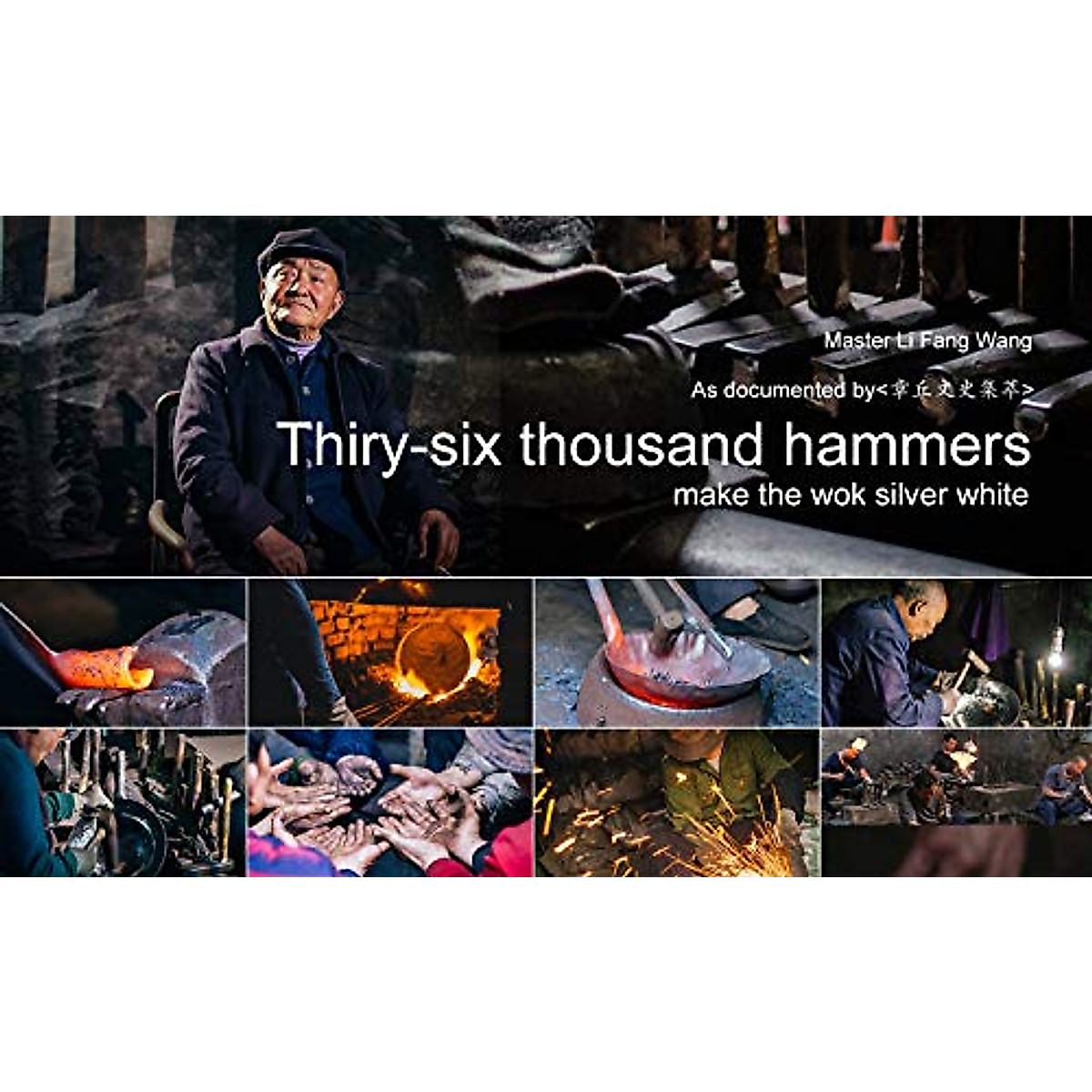 臻三环 ZhenSanHuan Chinese Hand Hammered Iron Woks and Stir Fry Pans, Non-stick, No Coating, Carbon Steel Pow (36CM, BlueBlack Seasoned with help handle)