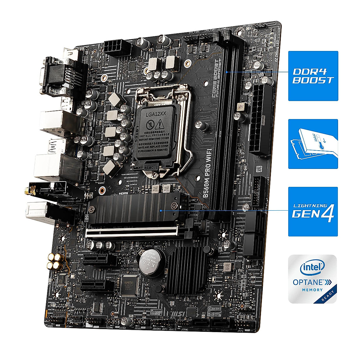 MSI B560M PRO WiFi ProSeries Motherboard (Micro-ATX, 11th/10th Gen Intel Core, LGA 1200 Socket, DDR4, PCIe 4, CFX, M.2 Slot, USB 3.2, 2.5G LAN, DP/HDMI)