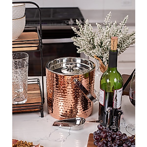 BirdRock Home Ice Bucket with Scoop & Lid - 2.8 Liter Hammered 18/8 Stainless Steel Container for Bar - Double Wall Insulated Bucket with Carrying Handle - Great for Parties - (Copper)
