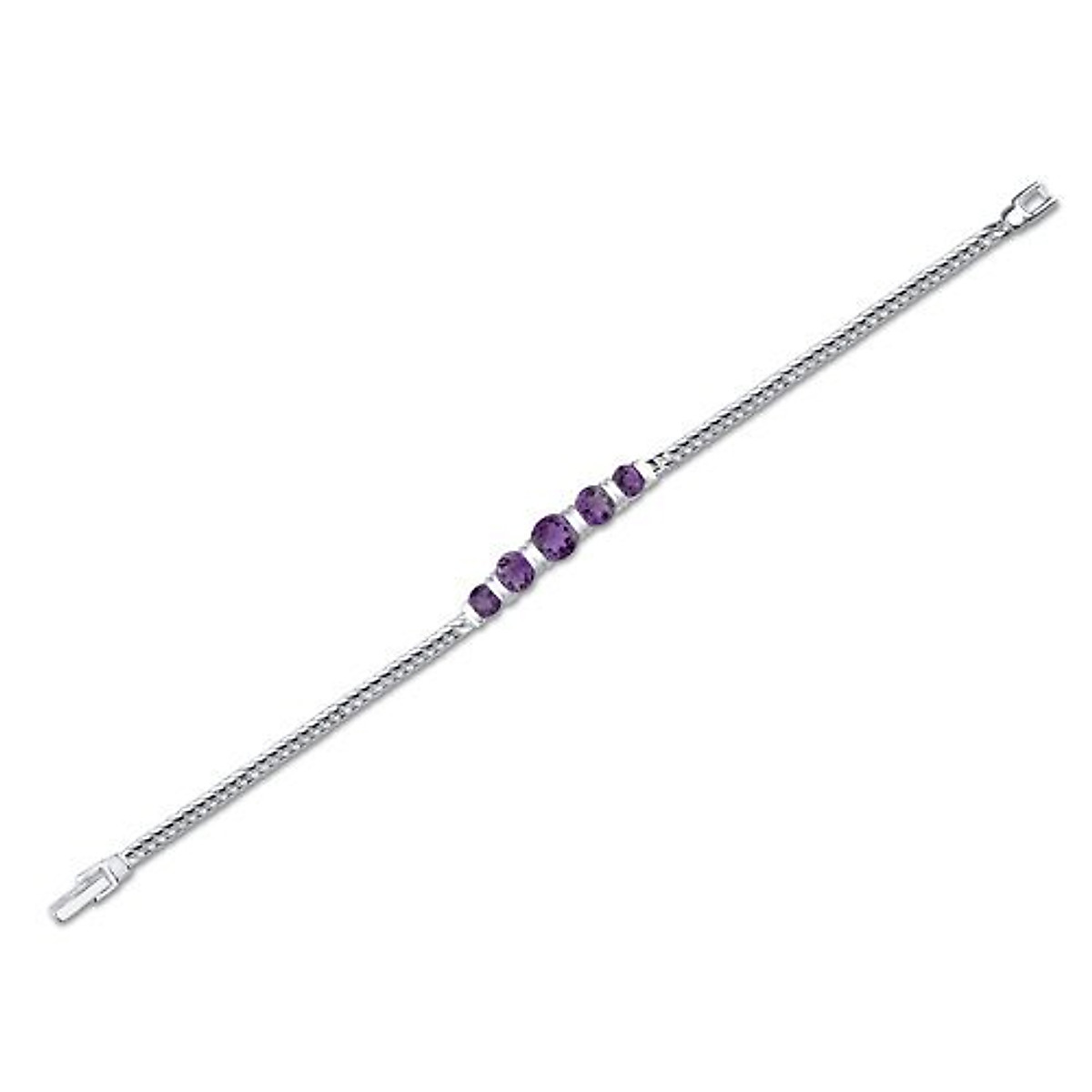 PEORA Amethyst 5-Stone Bracelet for Women 925 Sterling Silver, Natural Gemstone, 3.75 Carats total Round Shape, 7 1/4 inch length