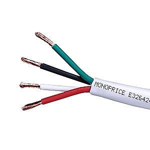 Monoprice Access Series 16 Gauge AWG CL2 Rated 4 Conductor Speaker Wire/ Cable - 250ft Fire Safety In Wall Rated, Jacketed In White PVC material 99.9% Oxygen-Free Pure Bare Copper