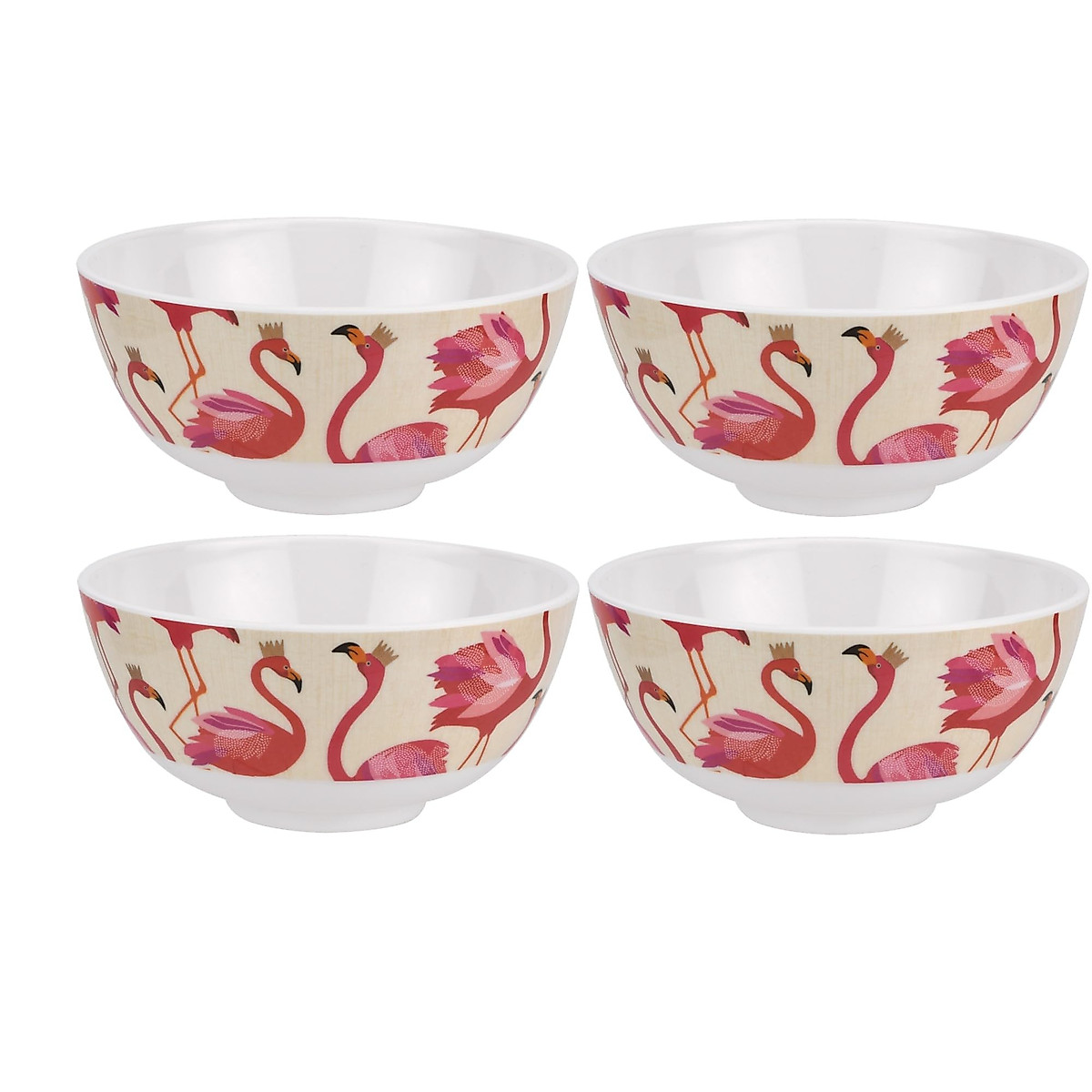 Portmeirion Sara Miller London Flamingo Melamine Bowls | Set of 4 | Use for Indoor and Outdoor Dining | Cereal, Soup, Rice, Ramen, and Pasta Bowl | 6-Inch
