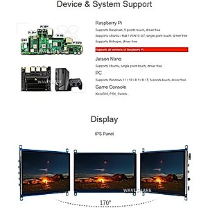 Waveshare 7inch Capacitive Touch Screen LCD Compatible with Raspberry Pi 5/4B/3B+/3A+/2B/B+/A+/Zero/Zero W/WH/Zero 2W CM3+/4 Series Boards 1024×600 Resolution HDMI IPS Supports Windows