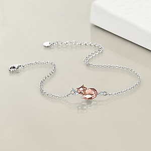 ONEFINITY Fox Bracelet 925 Sterling Silver Tree Branch Origami Fox Bracelet Jewelry for Women