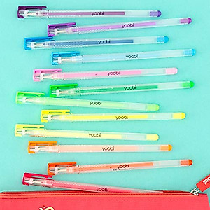 Yoobi Glitter Gel Pens 12-Pack | 12 Awesomely Bright Colors | No-Slip Grip | 1.0mm Medium Tip