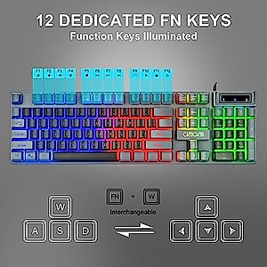 CHONCHOW Gaming Keyboard and Mouse Combo LED Backlit 104Keys Full Size Keyboard Light Up USB Wired Mechanical Feel 3600 DPI Gaming Mic for Windows PC Mac Xbox Gamer