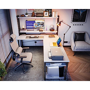 ODK L Shaped Gaming Desk with Hutch, Computer Desk with Storage Shelves, 66" L Shaped Desk for Home Office, Corner Desk with Headphone Hook, White