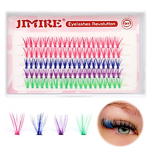 Colored Lash Clusters Individual Eyelashes 100Pcs DIY Eyelash Extensions 4 Colors Pink Lashes 14mm 3D Effect Individual Eyelashes Clusters Natural Look CC Curl Wispy Extension Reusable Pack by JIMIRE