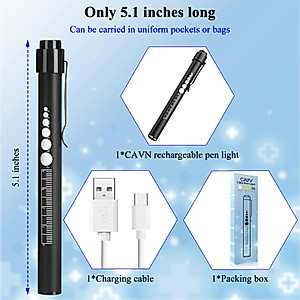 CAVN Rechargeable Pen Light with Pupil Gauge LED Penlights for Nurses Doctors, Warm/White Light, USB Rechargeable Medical Penlight Gifts for Nurses Nursing Student (Black)