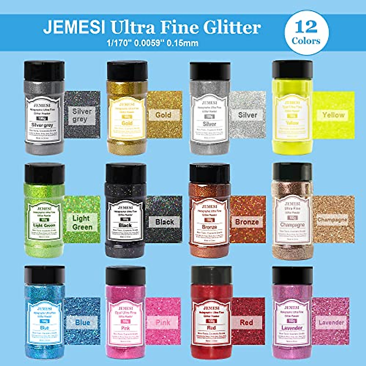 Champagne Ultra Fine Glitter Powder, 100g/3.52oz Extra Fine Epoxy Glitter Flakes Crafts Sequins 1/170'' 0.0059'' 0.15mm for Resin Arts Crafts, Body, Face, Nail, Tumblers Slime and Festival Decoration