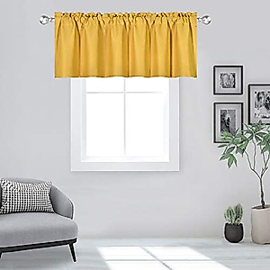 DECOVSUN Gold Yellow Valance for Windows 60x18 Inch Solid Thermal Insulated Blackout Rod Pocket Kitchen Short Curtain Toppers Valance for Bathroom Living Room 1 Panel