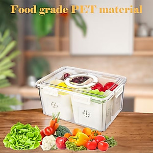 VANEME Airtight Fruit Storage Containers with Lids and Handle,Fridge Organizer,with 4 Removable Colanders for Fresh Produce, Fruit and Vegetable Storage(White)