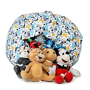 SATTVA Stuffed Animal Storage Bean Bag Chair for Kids, Zipper Storage Bean Bag for Organizing Stuffed Animals, Dinosaur Bean Bag Chair Cover, (No Beans)_White Dino Print