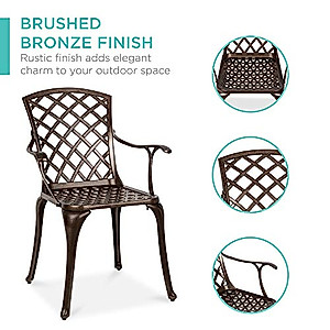 Best Choice Products 5-Piece All-Weather Outdoor Cast Aluminum Dining Set for Patio, Balcony, Lawn, Garden, Backyard w/ 4 Chairs, Umbrella Hole, Lattice Weave Design - Brown