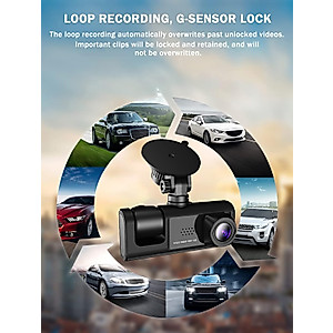 Dash Camera for Cars, 3 Channel 4K Dash Cam Front and Rear Inside,1080P Full HD 170 Deg Wide Angle Dashboard Camera with 64GB Card, IPS Screen,Built in IR Night Vision,G-Sensor,Loop Recording