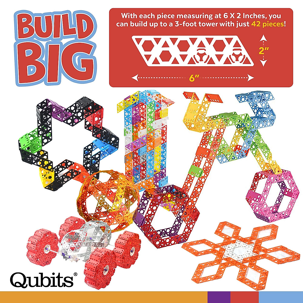 Qubits STEM Construction Set - 100 Pieces: an Open Play Engineering and Building Toy (Alternative to Blocks)