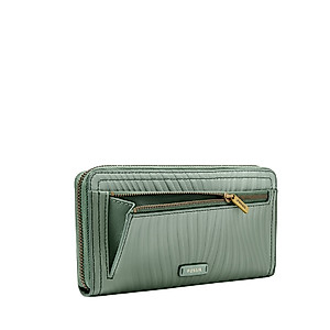 Fossil Women's Logan Leather Wallet RFID Blocking Zip Around Clutch with Wristlet Strap, Sage (Model: SL6570343)