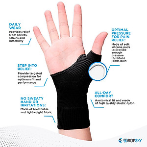 Dropsky Wrist Thumb Support With Gel Pad,Thumb Brace for Arthritis Pain and Support-Thumb Wrist Brace, Arthritis and Carpal Tunnel Pain- Left and Right Hand- Breathable, Lightweight, 4 pack-(Black)