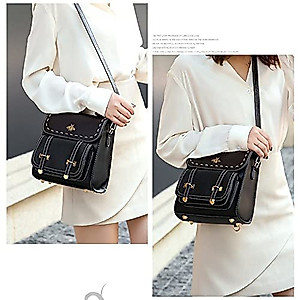 KOOIJNKO Women Small Fashion Backpack, Retro Mini Daypack Casual Satchel Purse Contrast Color Design, Black