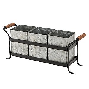 NIKKY HOME Farmhouse 3 Compartment Galvanized Silverware Caddy Cutlery Organizer Kitchen Countertop Flatware Holder for Utensil, Spoons, Knives, Forks