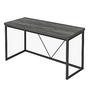 EXCEFUR 55 inch Computer Desk, Vintage Work Desk for Home Office, Rustic Wood and Metal Study Writing Table, Grey