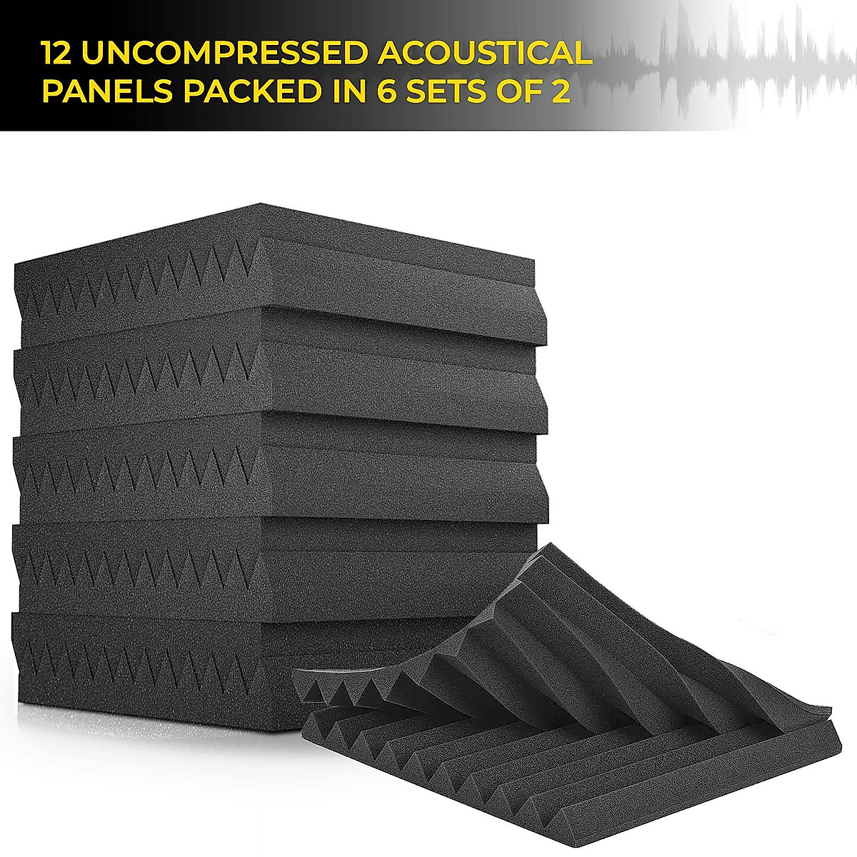 Siless 24 Pack Acoustic Panels 1 X 12 X 12 Inches - Acoustic Foam - Studio Foam Wedges - High Density Panels - Soundproof Wedges - Charcoal