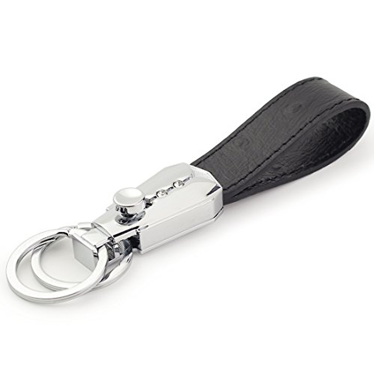 dpob Luxury Ostrich Grain Leather Valet Keychain - Designer Key Chain with 3 Detachable Key Rings (Black)