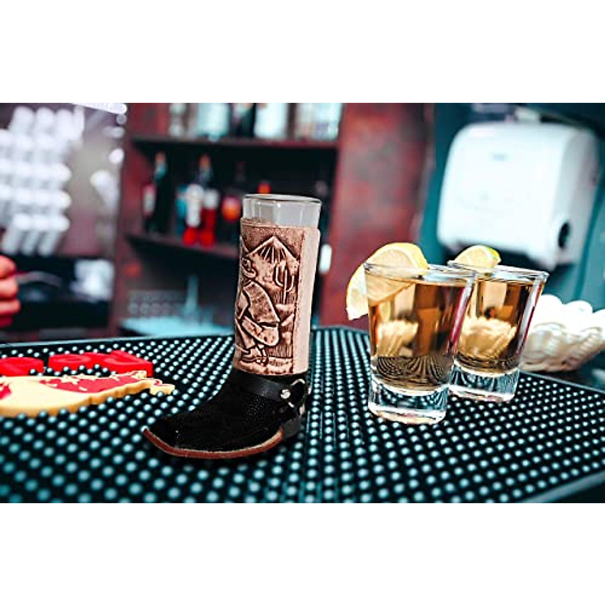 El Mexicanito Mexican Boot Shot Glass / Leather Mini Boot Tequila Shot / Artisan Bota Tribalera para Tequila / cowboy boot Glasses / 1 Tequila Shot (Assorted Colors) (Cowboy)