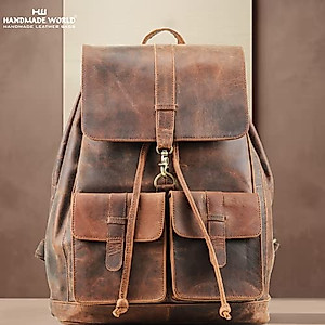 Handmade World Retro Buffalo Hunter Leather Rucksack 17 Inch Laptop Backpack Travel knapsack College Book Hiking Bag
