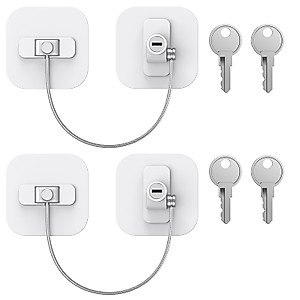 White Fridge Lock, 2 Pack Refrigerator Lock with 4 Keys, Fridge Locks for Kids Proof, Freezer Lock and Drawer Lock, No Tools or Drilling Required, Adult Safety Locks for Pantry, Freezer, and More