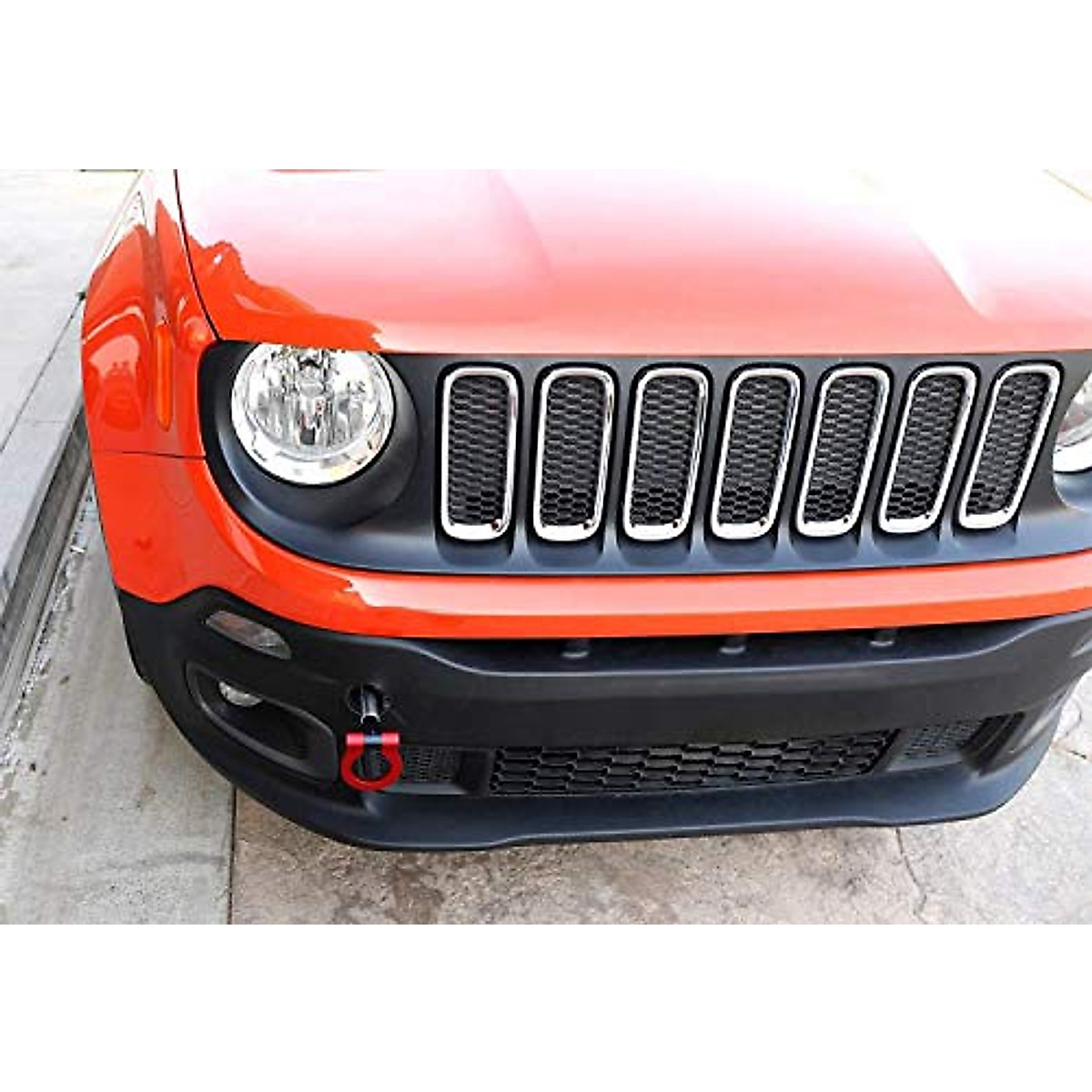 iJDMTOY Red Track Racing Style Tow Hook Ring Compatible With Jeep 2015-up Renegade Latitude, Sport, Limited models (Except Trailhawk), Made of Lightweight Aluminum