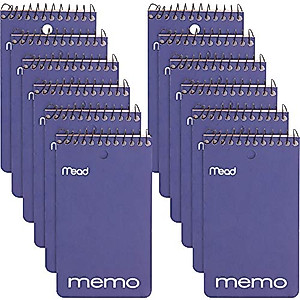 Mead Wirebound Memo Book, College Ruled, 3 x 5 Inches, Black, Red, Blue and Green, 60 Sheet Pad, 12 per Pack (45749)