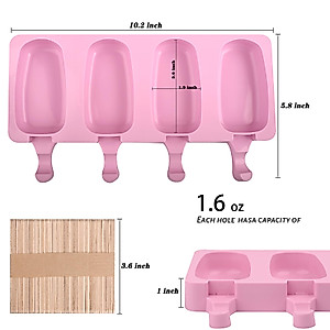 WMKGG Popsicle Silicone Molds Set, 2 PCS Ice Cream Molds with 50 Wooden Sticks for Cake Pop, Ice Pop, Cakesicles (Standard Size/Pink)